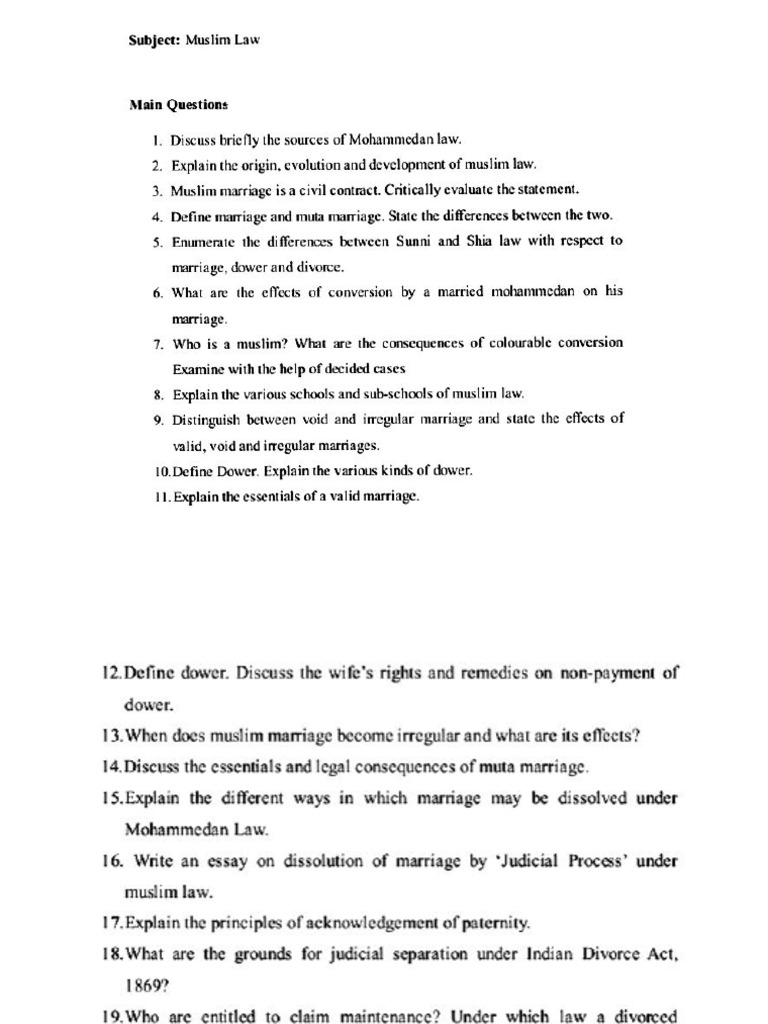 Muslim Law Internal Questions | PDF