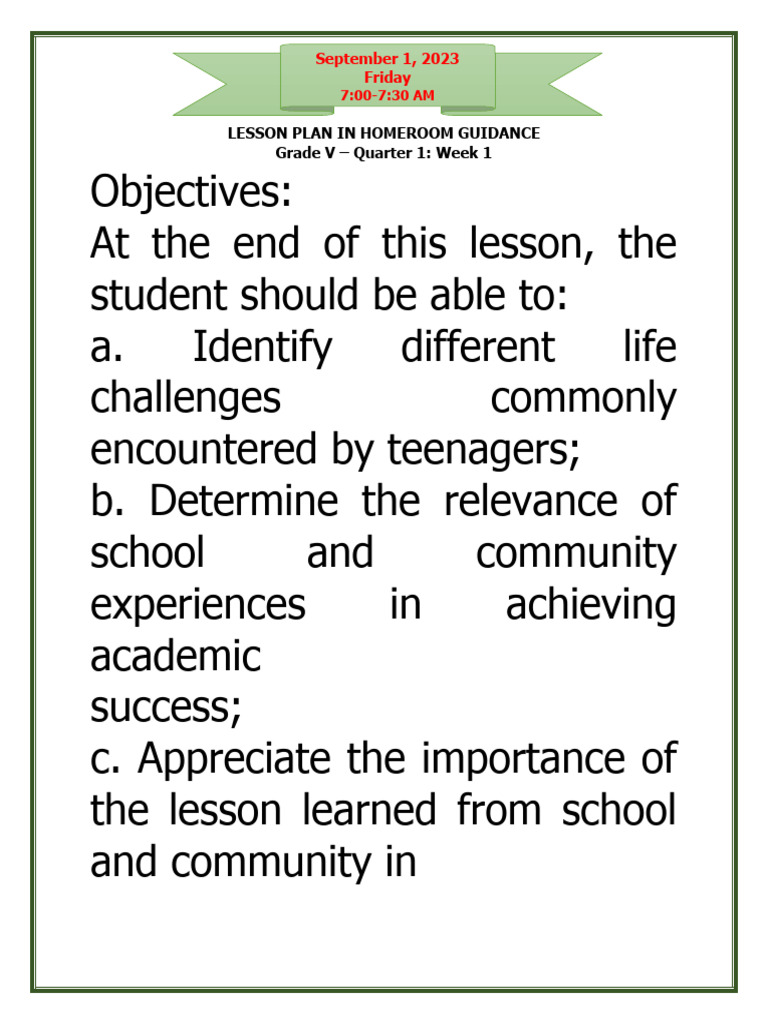 LP Homeroom Guidance Week 1 5 | PDF | Wellness