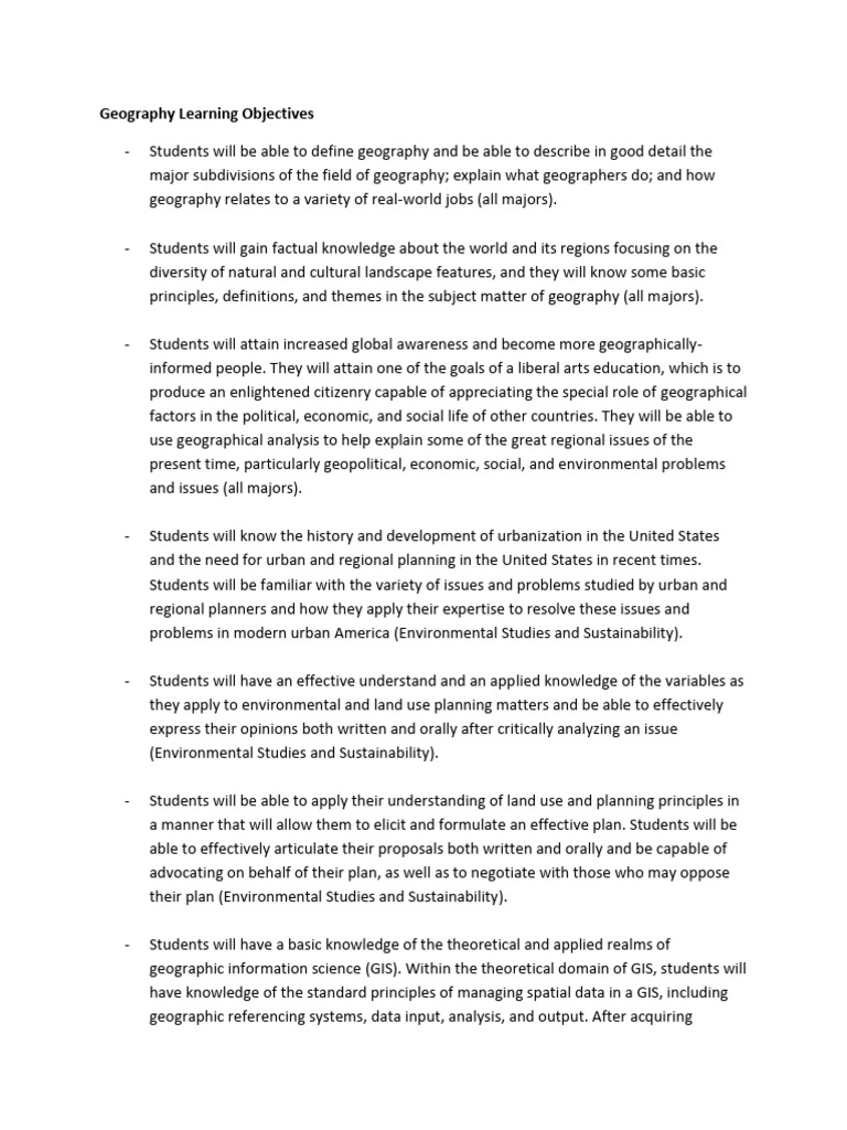 Geography Learning Objectives | PDF | Geographic Information System ...