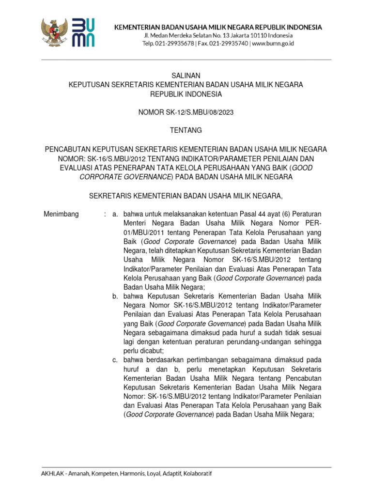 SK SesMen BUMN 12 2023 | PDF