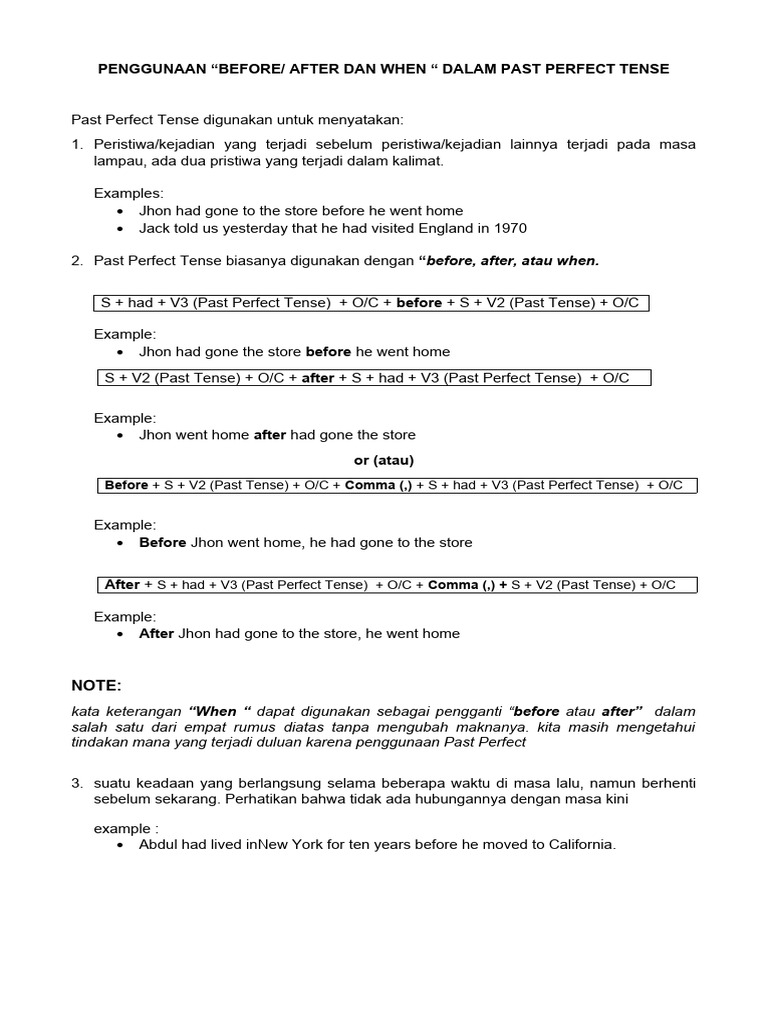 Penggunaan Past Perfect Tense Dengan Before, After Dan When | PDF