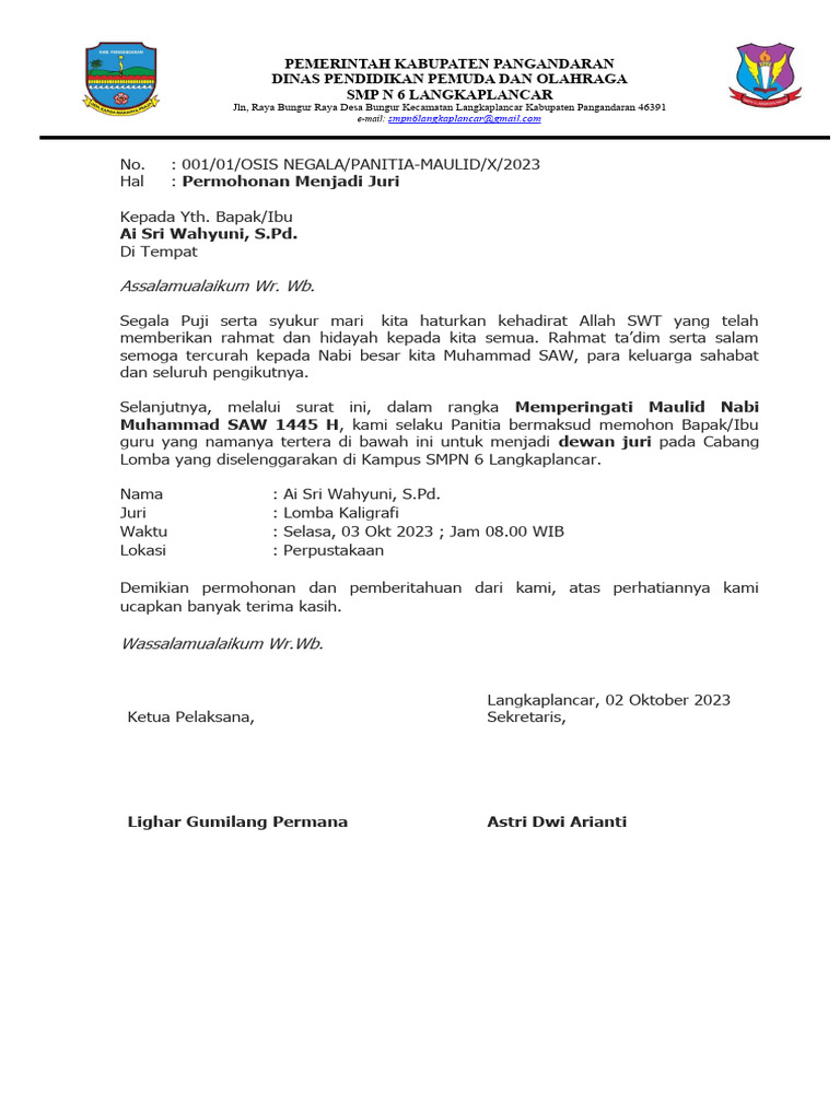 Surat Permohonan Menjadi Juri | PDF