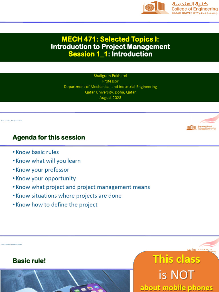 MECH 471: Selected Topics I: Session 1 - 1: Introduction To Project Management | PDF | Career ...
