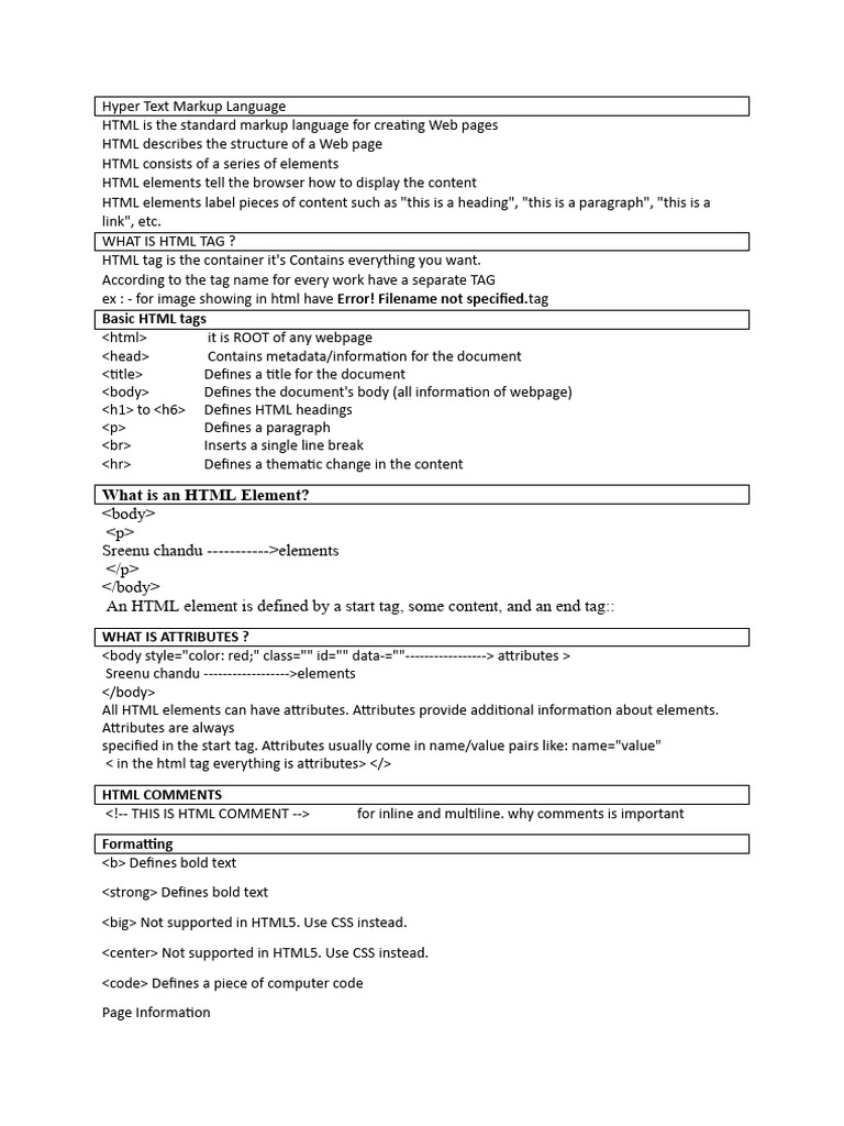 Hyper Text Markup Language | Download Free PDF | Html | Html Element