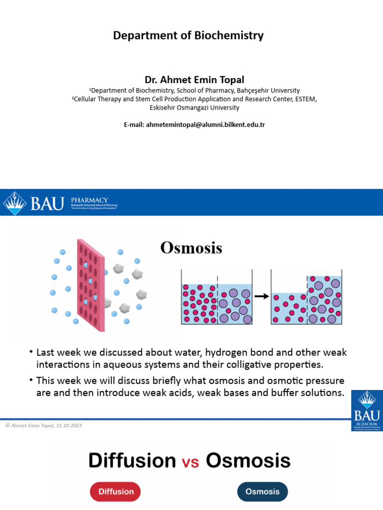 Osmosis, Acids, Bases and Buffers - v1 | PDF | Acid Dissociation Constant | Osmosis