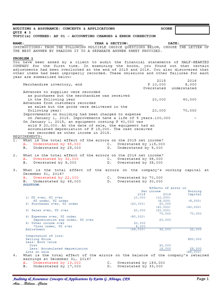 01 Quiz On Topic 01 With Answer Key | PDF