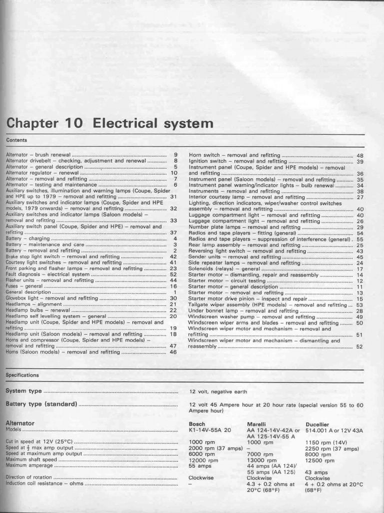 Beta Electrical System Workshop Service Manual | PDF