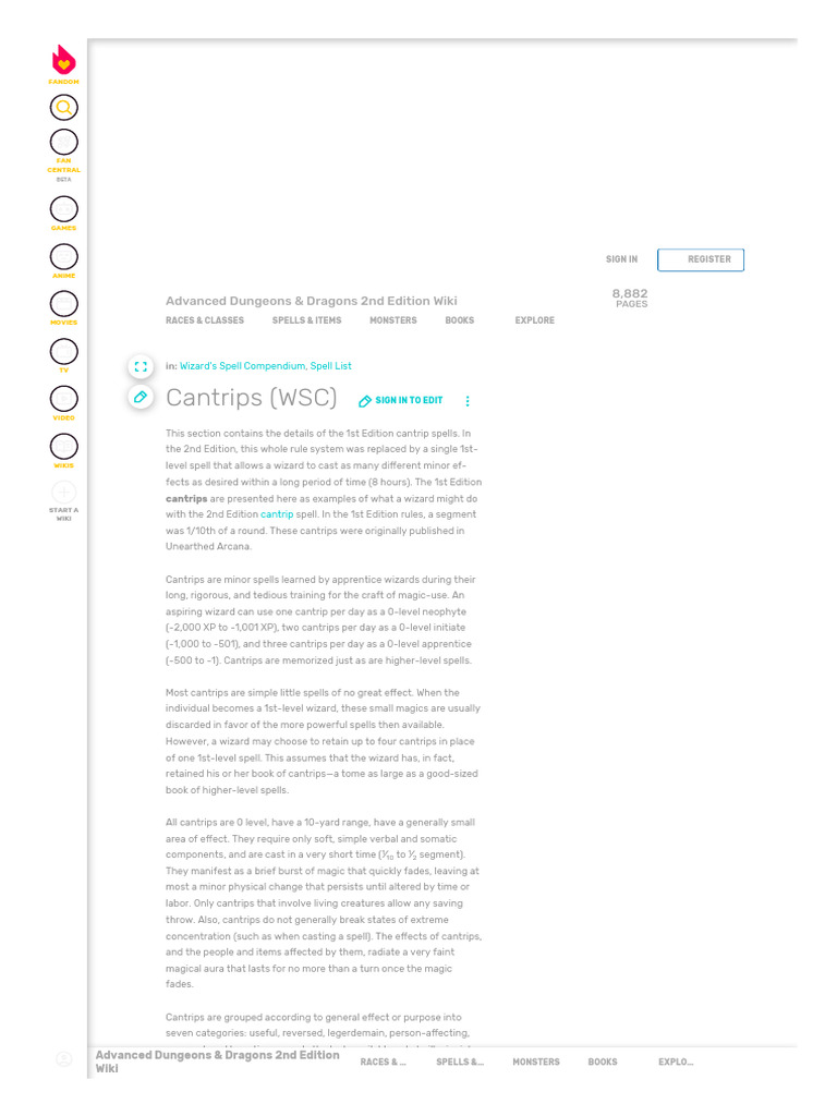 Cantrips (WSC) - Advanced Dungeons & Dragons 2nd Edition Wiki - Fandom | PDF | Supernatural ...