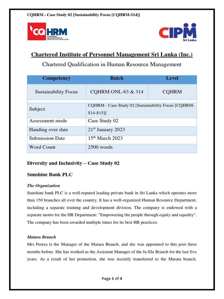 Case Study 02 (Sustainability Focus | PDF | Human Resource Management