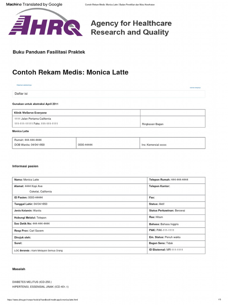 Sample Medical Record - Monica Latte - Agency For Health Research and ...