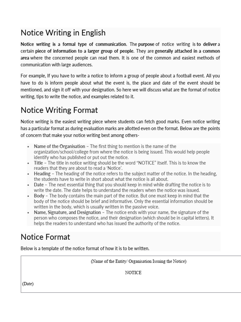 Notice Writing in English | PDF