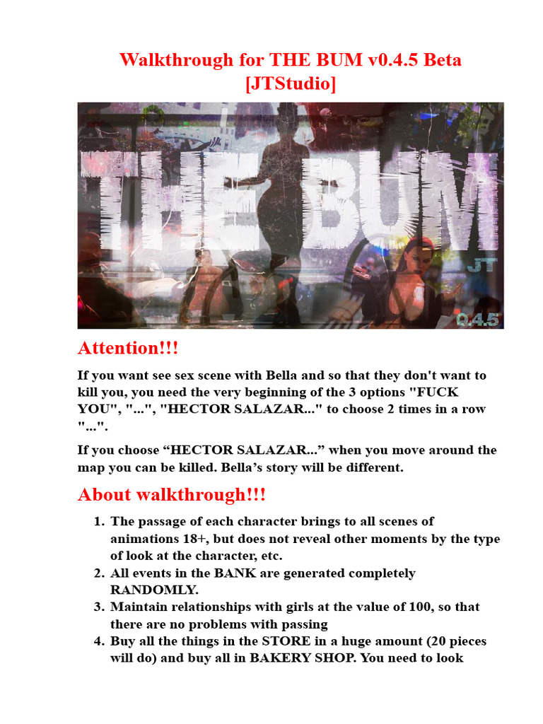 Walkthrough For THE BUM v0.4.5 Beta | PDF