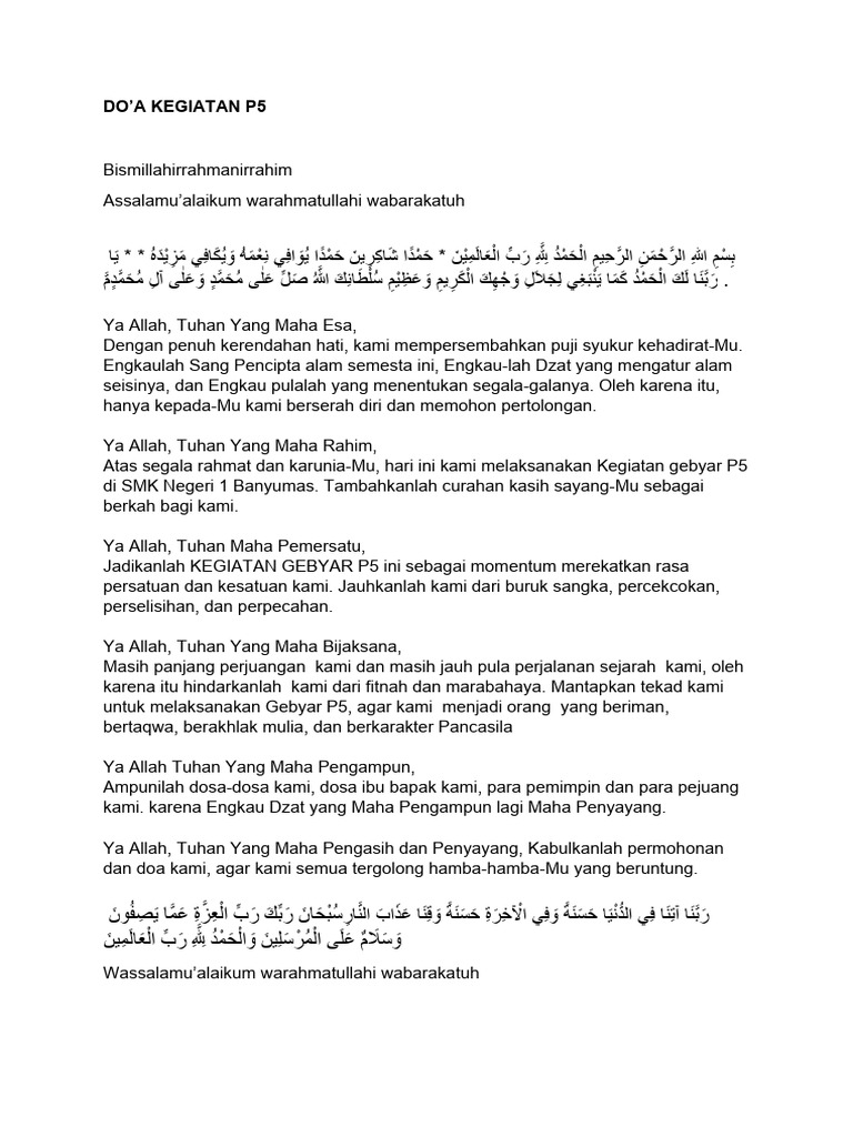 Doa Kegiatan P5 | PDF