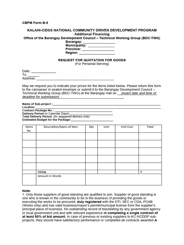 CBPM 2021 Form B-5 - RFQ For Goods | PDF