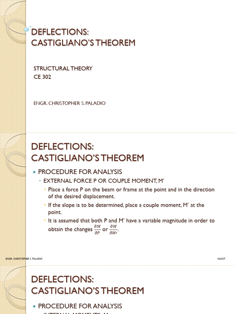Lecture 11 - Castigliano Theorem | PDF | Beam (Structure) | Mathematical Analysis