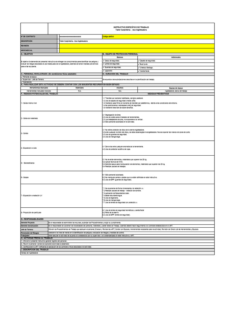 Instructivo Trabajo - Taller Carpinteria Uso Inglateadora | PDF