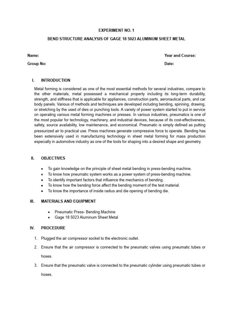 Experiment No 1 Pdf Sheet Metal Machines