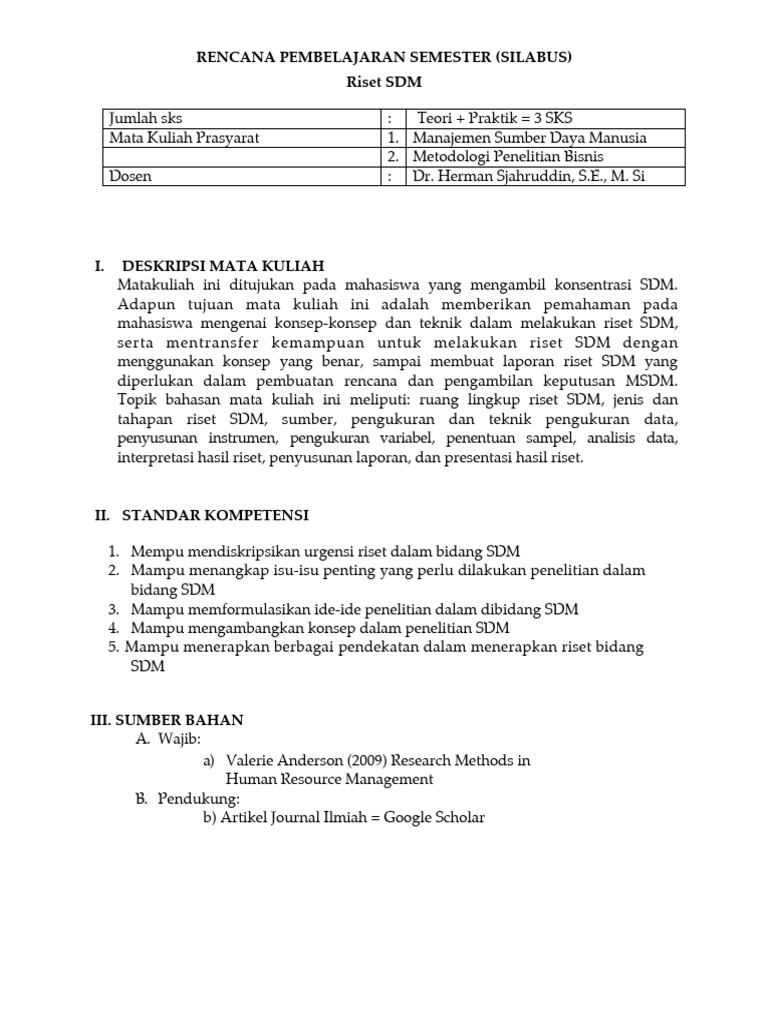 1 - Rencana Pembelajaran Riset SDM | PDF