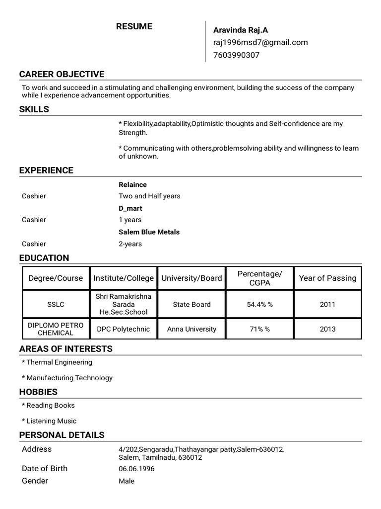Resume Arvind Resume Format1 | PDF