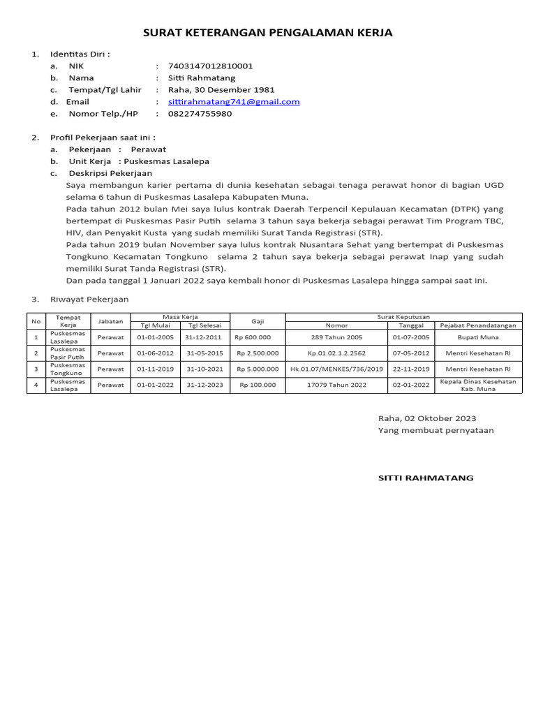 Surat Keterangan Pengalaman Kerja | PDF