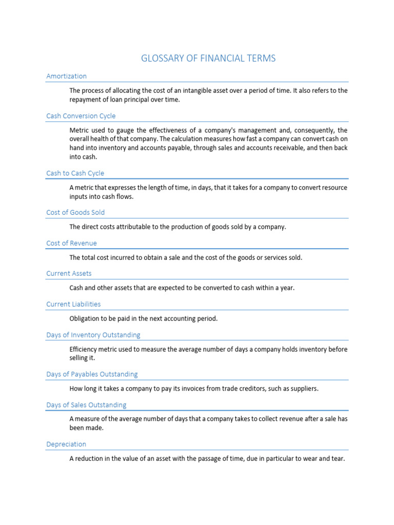 Glossary_of_financial_terms | PDF | Cost | Cost Of Goods Sold