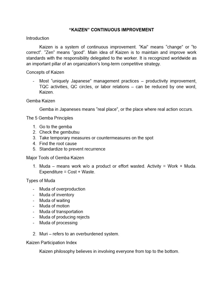 KAIZEN_Continuous Improvement | PDF | Production And Manufacturing ...