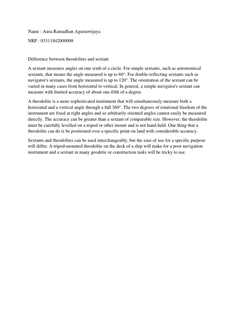 Theodolites vs. Sextants Explained | PDF | Science & Mathematics ...