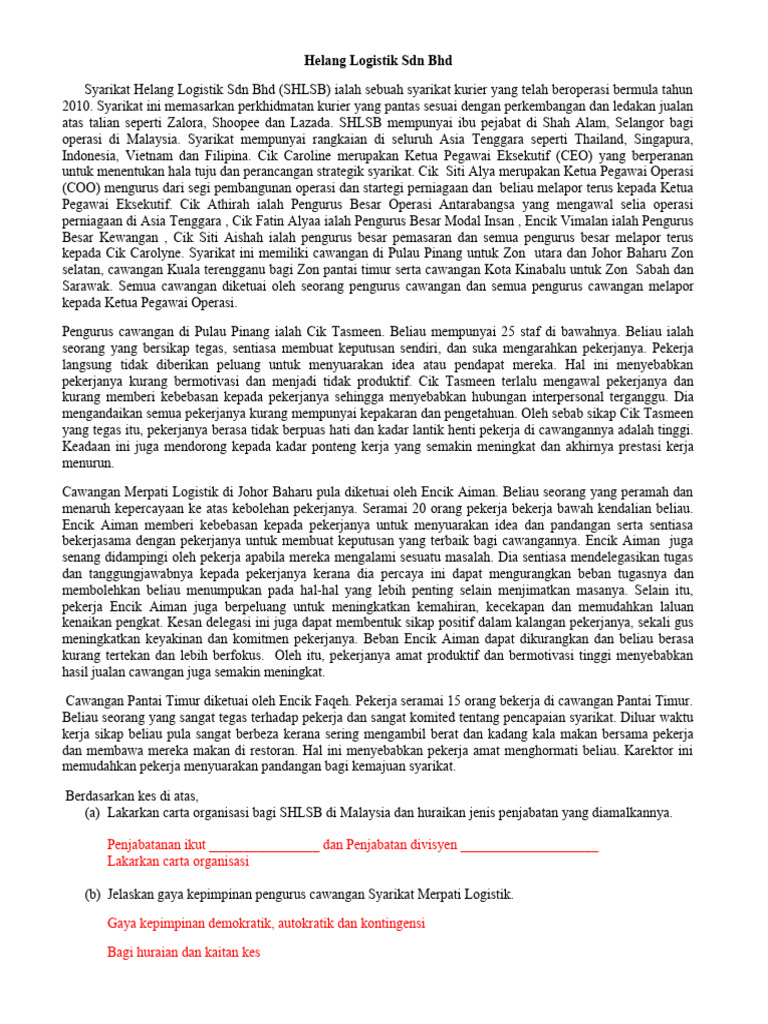 Kajian Kes Pengorganisasian Dan Gaya Kepimpinan | PDF