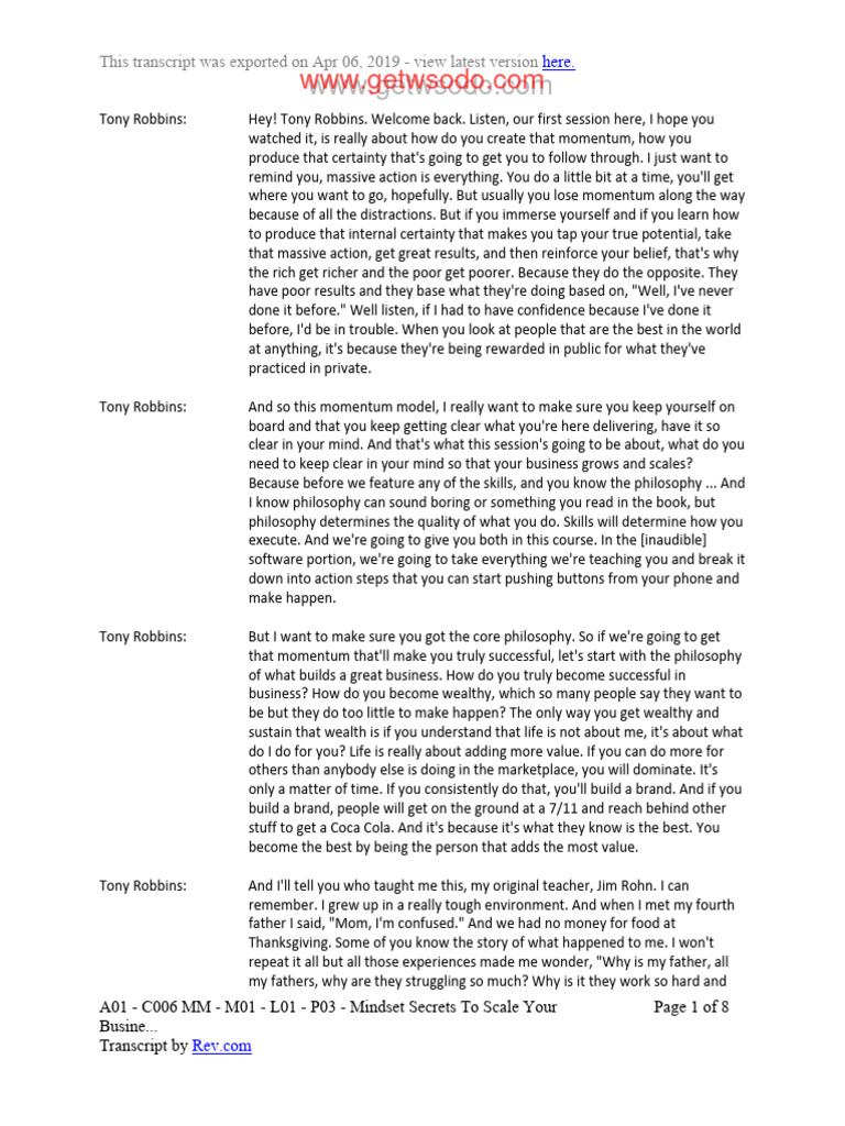 02-A01 - C006 MM - M01 - L01 - P03 - Mindset Secrets To Scale Your Business - 1 | PDF