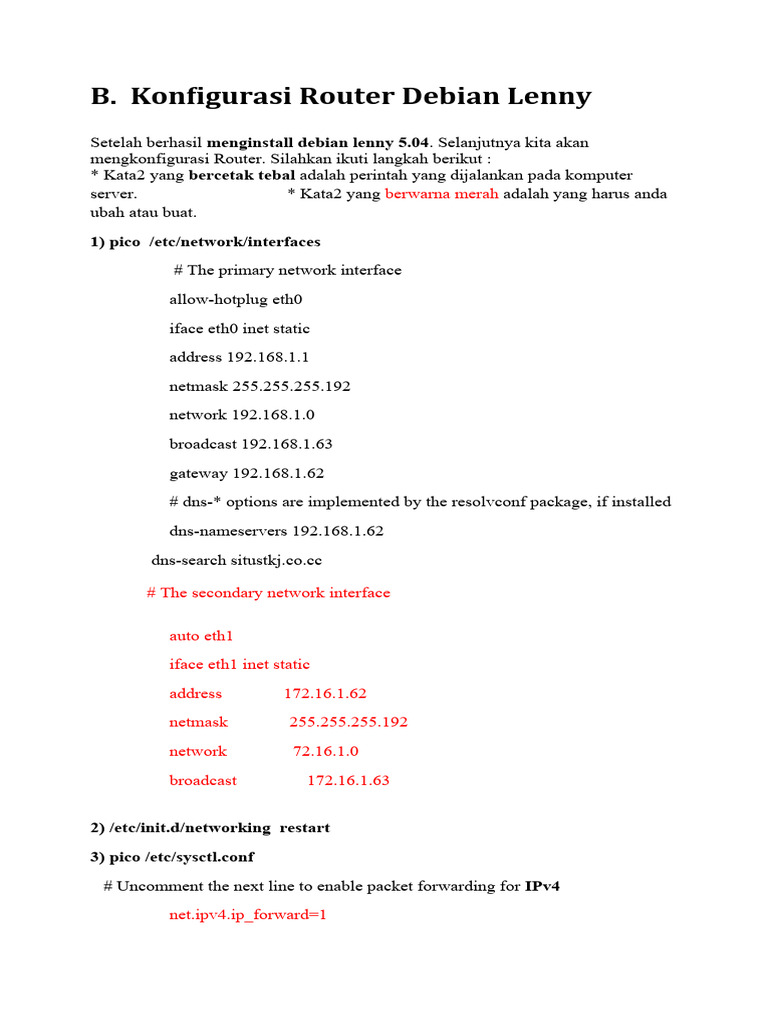Konfigurasi Router Debian Lenny | Download Free PDF | Router (Computing) | Network Layer Protocols