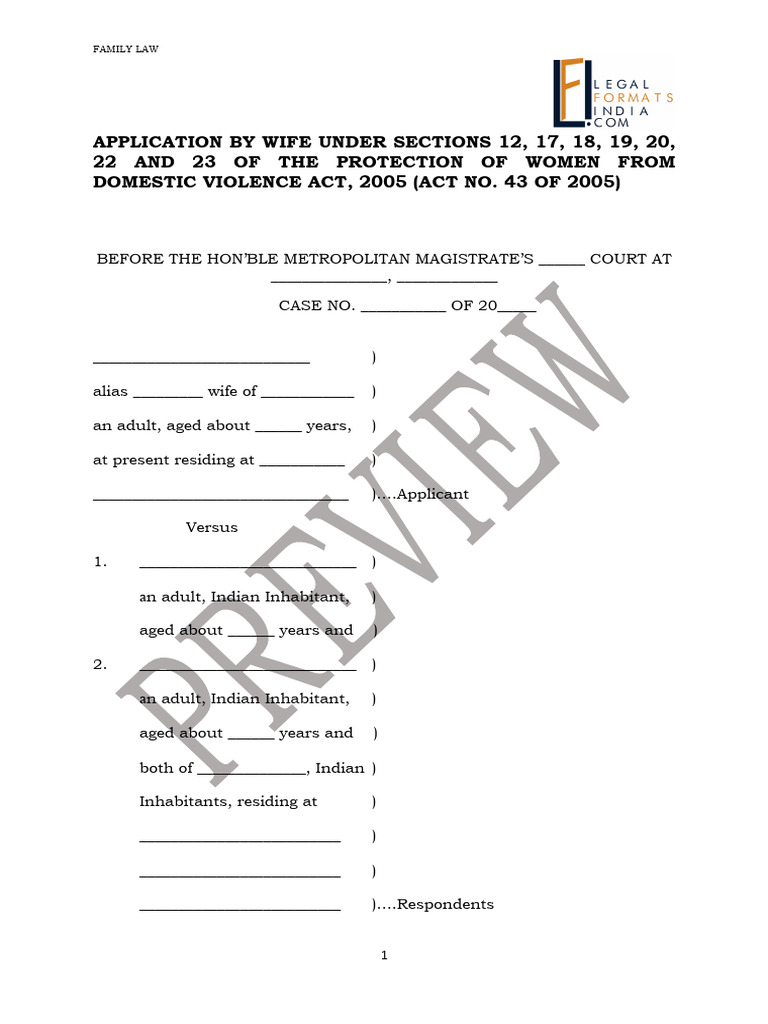 Application Domestic Violence Sample | PDF | Family | Marriage