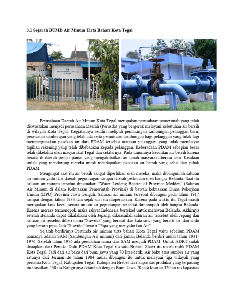 3.1 Sejarah BUMD Air Minum Tirta Bahari Kota Tegal | PDF