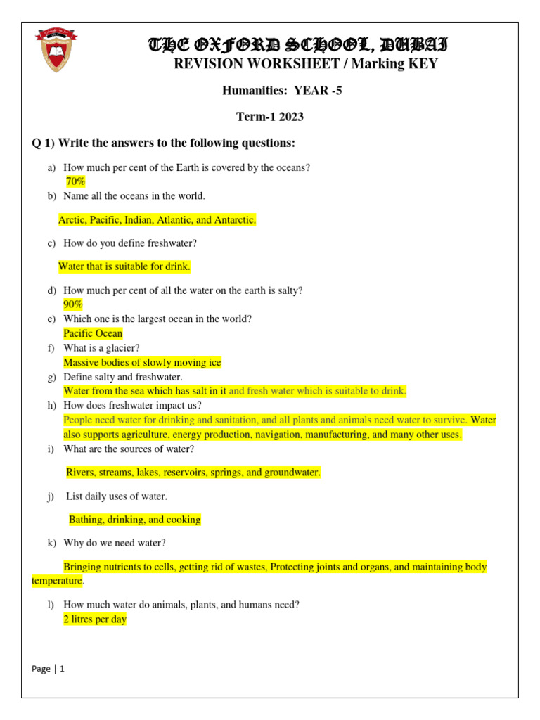 Year 5 Humanities Revision Worksheet | PDF