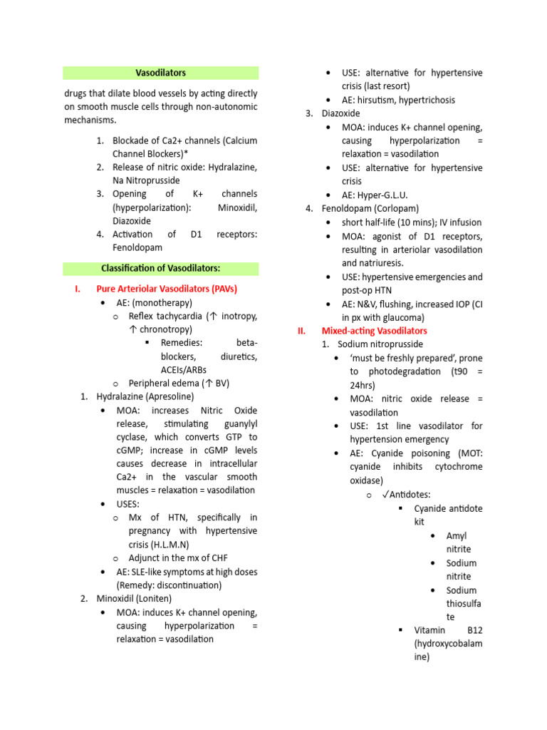 Vasodilators | PDF | Angiotensin | Vasodilation