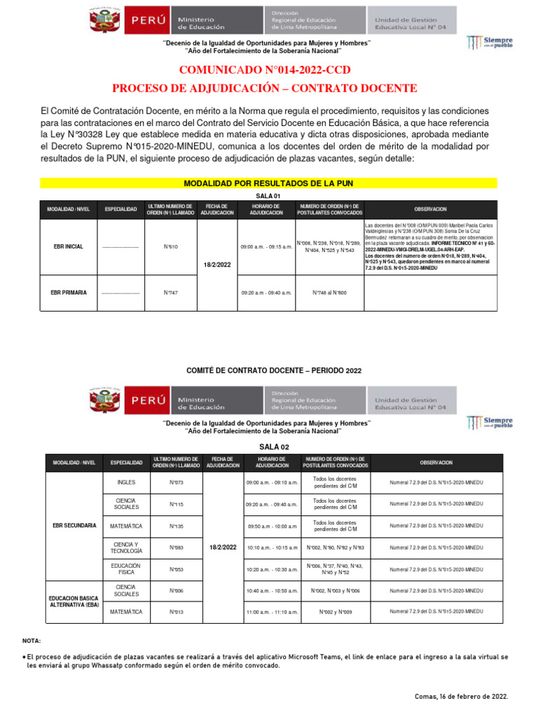 Comunicado 014-2022-CCD | PDF