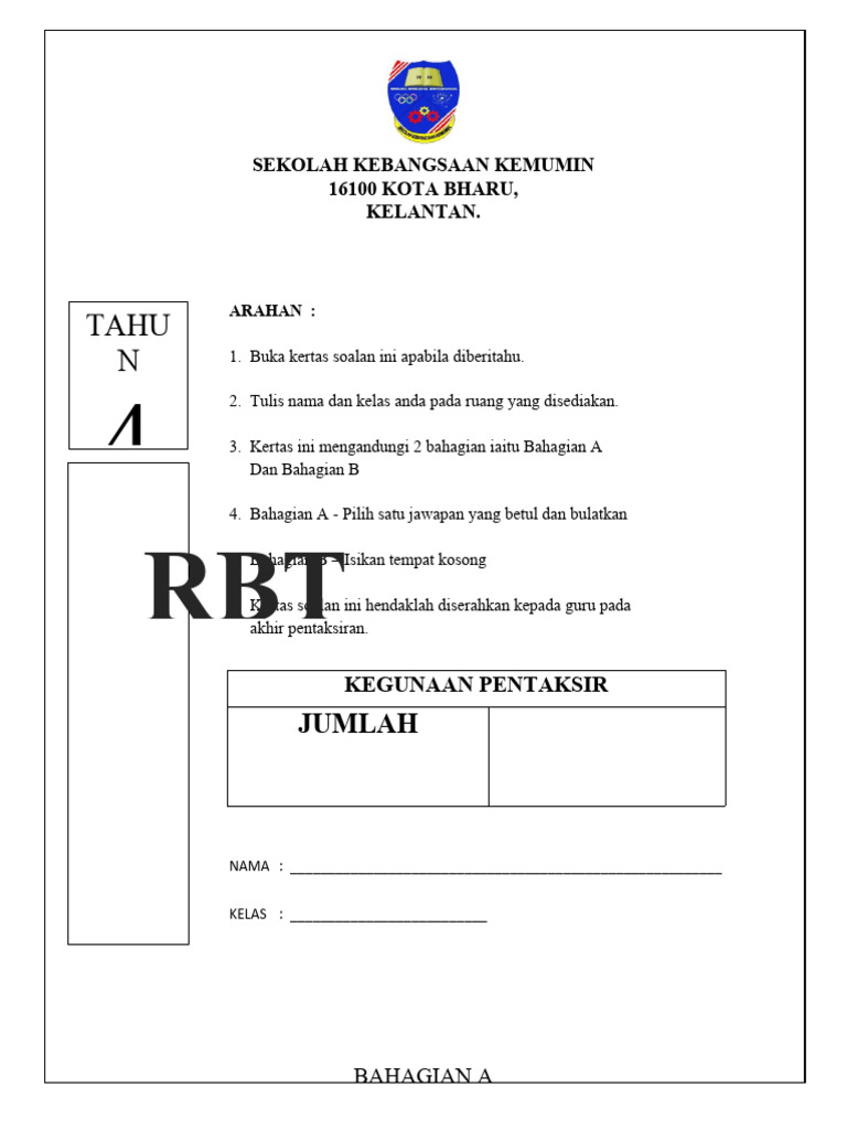 Ujian Uasa RBT Tahun 4 2022 | PDF
