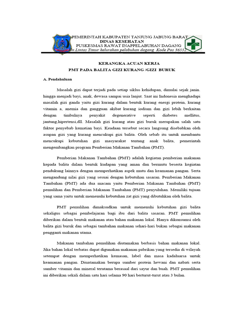 KAK PMT Balita | PDF | Kesehatan Holistik