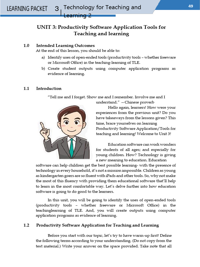 Unit III Productivity Software ApplicationTools for Teaching and Learning Rev | PDF ...