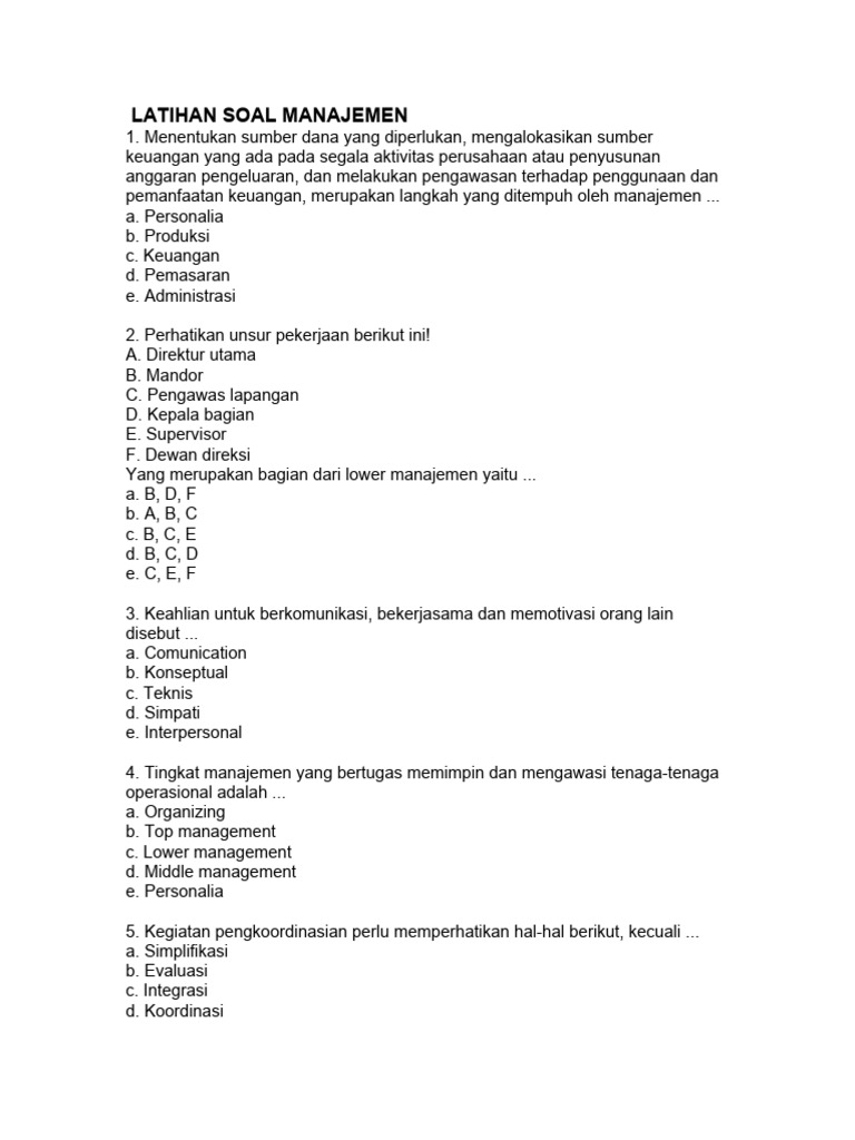 Contoh Soal Manajemen | PDF