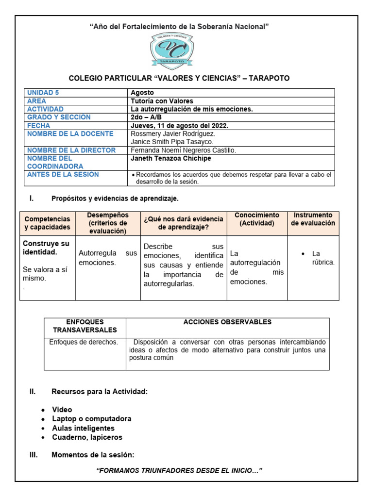 Ses. Tutoria - Juev - 11-08-22 - La Autorregulación de Mis Emociones ... Ses. Tutoria - Juev - 11-08-22 - La Autorregulación de Mis Emociones ...
