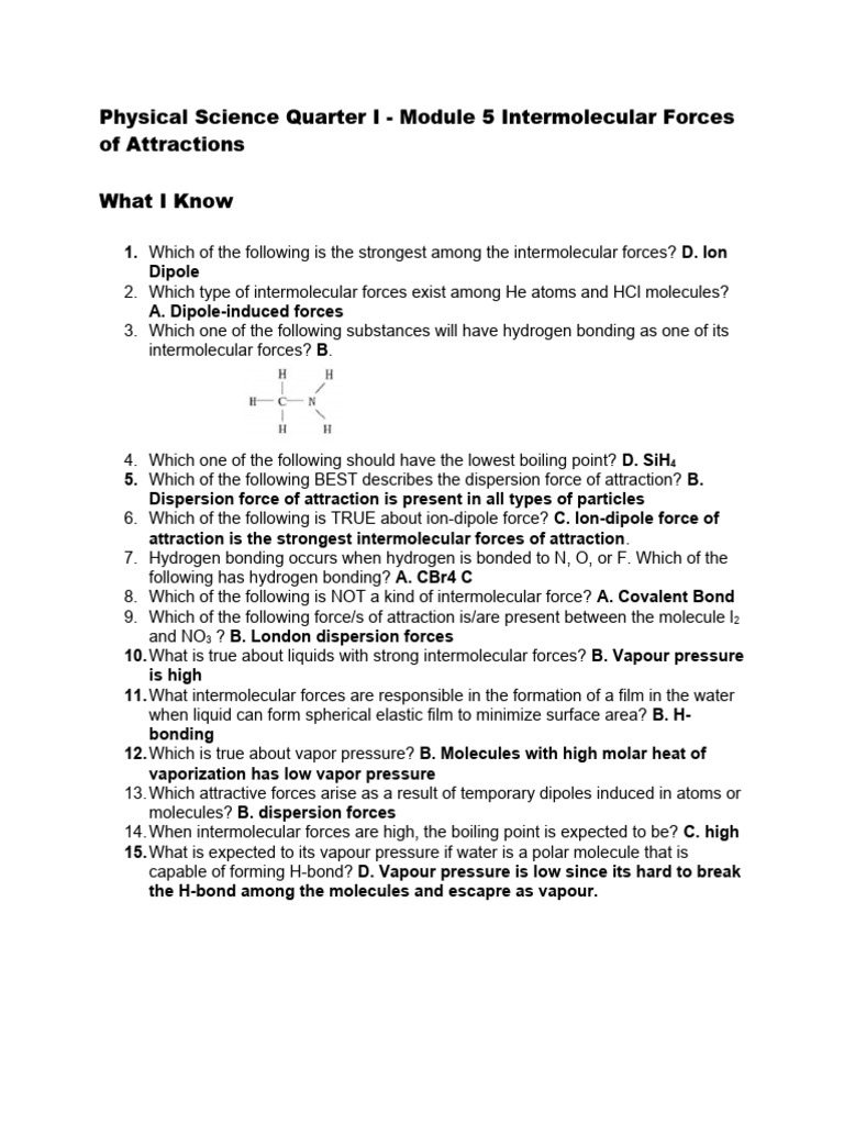 Module 5 in Physical Science | PDF | Intermolecular Force | Chemical Polarity