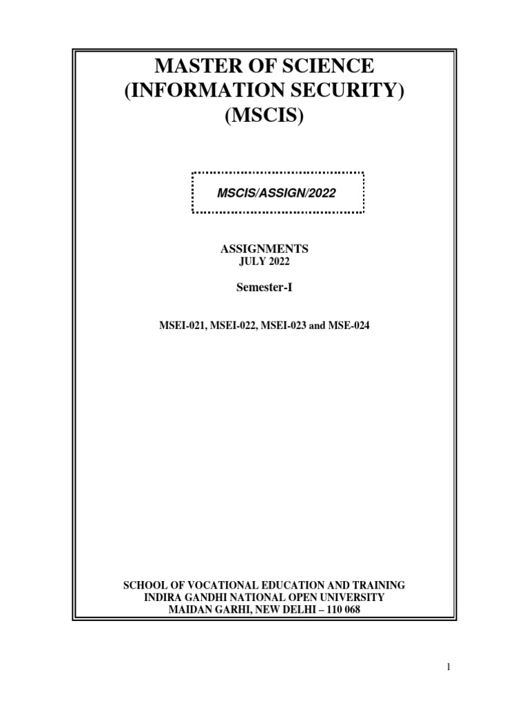 Assignment For Master of Science (Information Security) - MSCIS - July 2022 - Ist - Semester ...