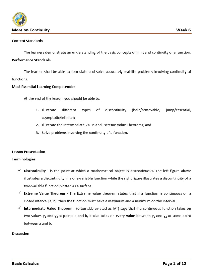 BC1 Week 6-Module | Download Free PDF | Function (Mathematics) | Continuous Function