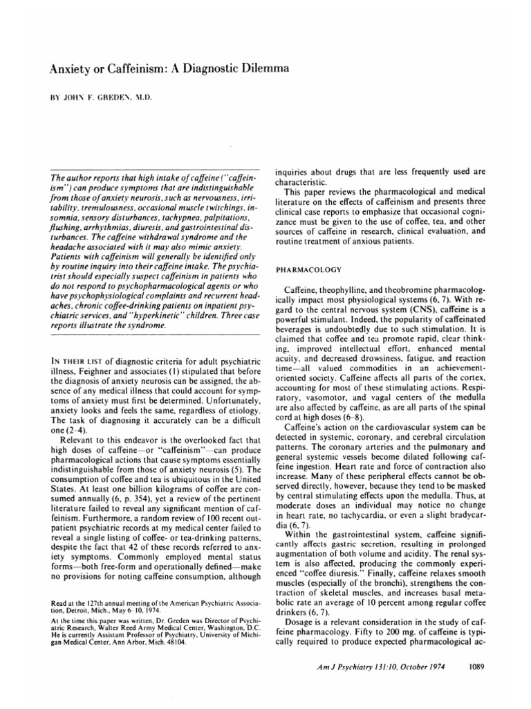 Caffeinism vs. Anxiety: Diagnostic Insights | PDF | Caffeine | Medical Specialties