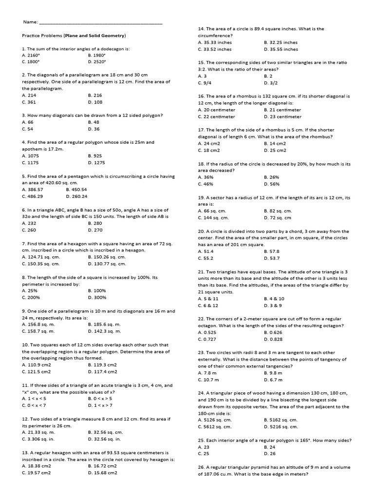 Geometry Practice Problems | PDF | Area | Triangle