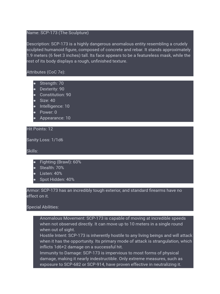 SCP-173 (The Sculpture) | PDF