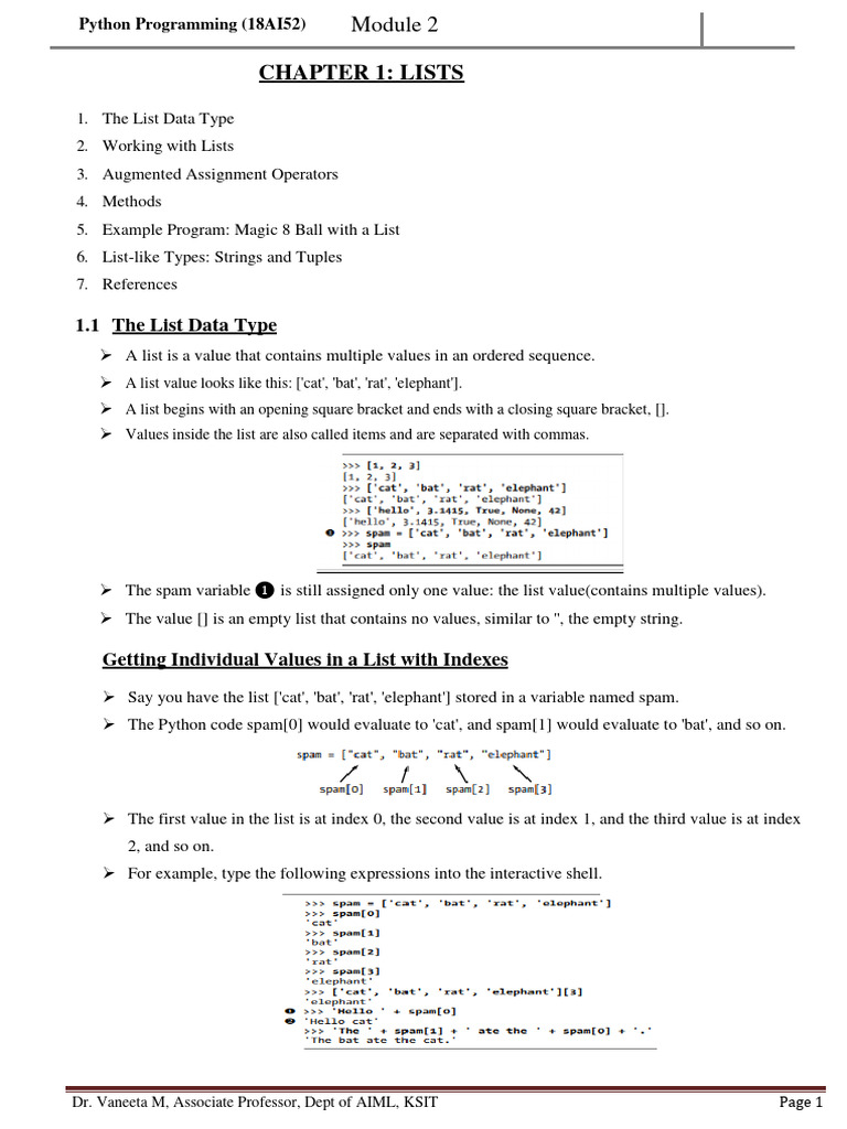 Chapter 1: Lists: 1.1 The List Data Type | PDF | Variable (Computer Science) | Parameter ...