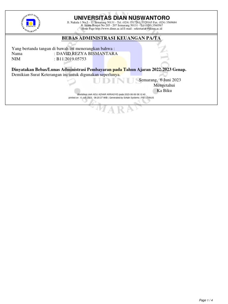 Daftar Ujian B11.2019.05753 | PDF