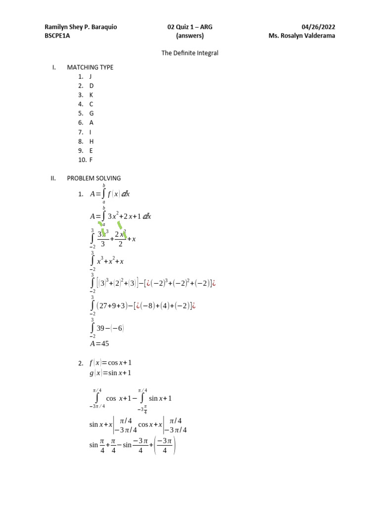 02 Quiz 1 College Calculus | PDF