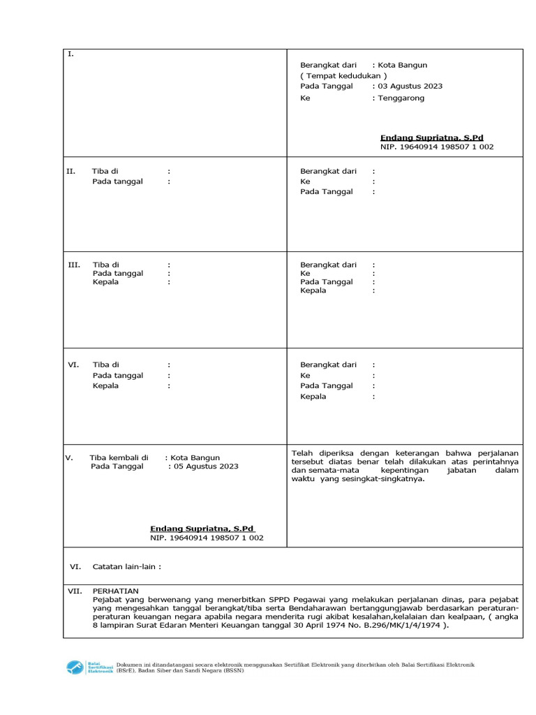 SPPD Bimtek Operator Dapodik Tahun 2023 | PDF
